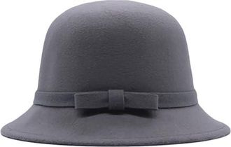 Generic Chapeau unisexe Chapeau cloche pour femmes ann&eacute;es 1920 Chapeau cloche dhiver en fausse laine froissable Chapeau melon vintage Chapeau cloche rond Gran