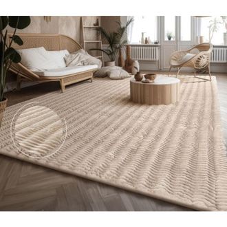 Paco Home Paco Home - Tapis Bubble Salon Chambre Fourrure à poils longs Design géométrique 3D 200x280 cm, Crème