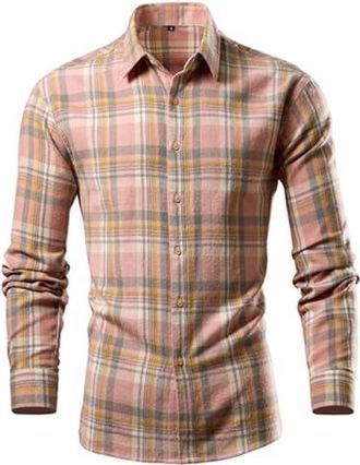 Generic Chemise Carreaux pour Homme- Col Revers Blouse &Agrave; Manche Longues Classique Carreaux Boutonn&eacute;e Coupe Droite Stretch Casual Mode Chemise Hommes