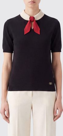 Valentino Garavani Pull slim fit en m&eacute;lange de laine &agrave; manches courtes et col lavalli&egrave;re