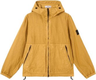 Stone Island Homme, Vestes, Jaune, Taille: L Veste &agrave; capuche avec fermeture &eacute;clair &agrave; col montant