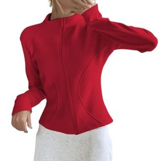 Generico Haut de gym, yoga et fitness Veste de sport avec col montant et fermeture éclair pour femme, coupe ajustée, comme vêtement tendance pour la saison dhi