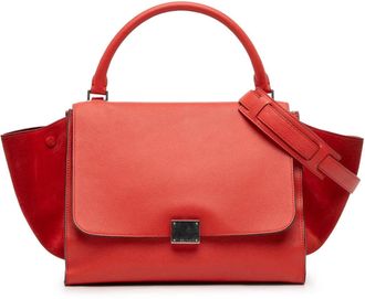 Celine Hobo Bags - Medium Drummed Calfskin and Suede Trapeze Satchel - Gr. unisize - in Rot - f&uuml;r Damen