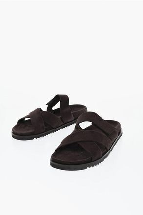 Corneliani Suede Slides with Criss-Cross Design size 44,5