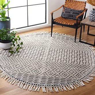 Safavieh Boho Teppich für Wohnzimmer, Esszimmer, Schlafzimmer - Natura Collection, Kurzer Flor, Elfenbein und Schwarz, 183 X 183 cm