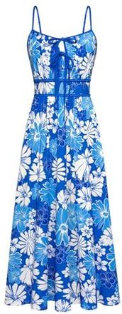 Grace Karin Robe d&eacute;t&eacute; D&eacute;contract&eacute;e &agrave; Col en V - Longue Robe Florale Sans Manches - Boh&egrave;me &agrave; Bretelles Spaghetti Pour Plage - Style Maxi Trap&egrave;ze