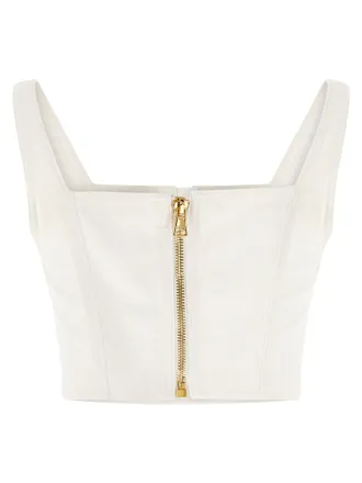 Balmain Lion-Head Button Cotton Canvas Tank Top - White