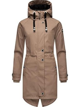 Navahoo Veste demi-saison imperméable longue et chaude doublée avec capuche Rainy Flower XS à 3XL, taupe, M