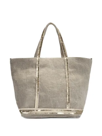Vanessa Bruno Kleine Tote Bag aus Leinen mit Paillettenbesatz - Nude