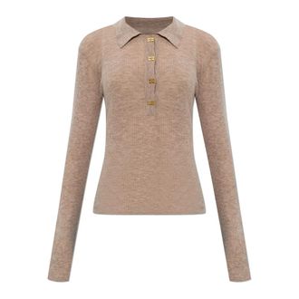 Ganni Geripptes Langarm-Polo-Top - - Knitwear - Damen - Braun - M
