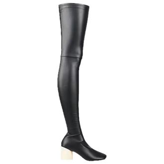 Maison Margiela Black Faux-Leather Over The Knee Boots Size 37