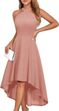 Dresstells Cocktailkleid Damen Elegant f&uuml;r Hochzeit Abendkleid Kurz Neckholder Swingkleid Vintage Rockabilly Rosa Festliche Kleider Knielang Graduierung Kleid Bl