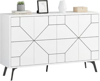 Dmora Earl Anrichte, Sideboard 4 B&ouml;den, 8 F&auml;cher, 4 T&uuml;ren, 123x35x62h cm Wei&szlig;
