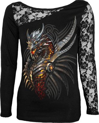 Spiral Razor Back Frauen Langarmshirt schwarz XXL 95% Viskose, 5% Elasthan Drachen, Rockwear