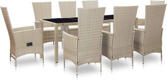 vidaXL 9-tlg. Garten-Essgruppe mit Auflagen Poly Rattan Beige vidaXL
