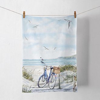 Ambiente Geschirrtuch K&uuml;chentuch Trockentuch 50x70cm 100% Baumwolle Fahrrad am Strand Maritim