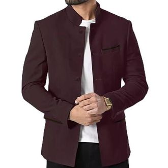 Generic Tunique chinoise pour homme - Col mandarin - Coupe ajust&eacute;e - Bouton sur le devant - Blazer traditionnel, Rouge, XXL