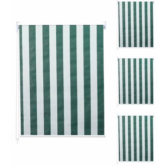 Hhg 4er-Set Rollo HHG 474, Fensterrollo Seitenzugrollo Jalousie, 120x230cm Sonnenschutz blickdicht gr&uuml;n/wei&szlig;