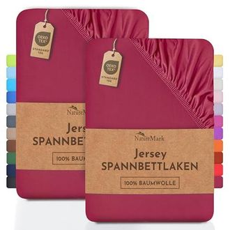 NatureMark Lot de 2 draps-housses en jersey, 100 % coton, dans de nombreuses tailles et couleurs, qualité de la marque Öko-Tex Standard 100, 140 x 200 cm, 160 x 