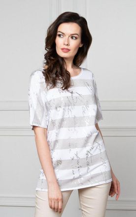 Passioni T-Shirt mit silbernen Streifen und Fledermaus&auml;rmeln