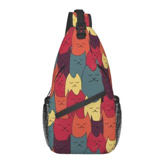 AOOEDM Cartoon Katze Muster Kreuz Brusttasche Diagonal Sling Rucksack Crossbody Umhängetasche Reisen Wandern Daypacks für Männer Frauen