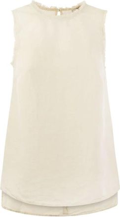 PESERICO Femme, Blouses et Chemises, Beige, Taille: 38 FR Haut sans Manches &agrave; Franges