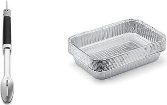 Weber 6760 Precision Grill Tongs Premium Grillzange, Schwarz/Silber & 6415 Small 7-1/2-Inch-by-5-inch Aluminum Drip Pans, Set of 10