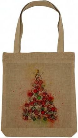Fabulous Sac Shopping Tote Bag Aspect Lin - Sapin de Noel Style Peinture Noel Aquarelle - Sac de Courses Toile Epaisse 360g Beige Naturel Cabas Port&eacute; Epaule So