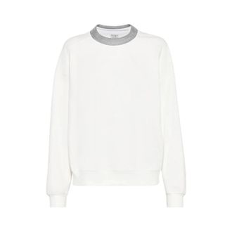 Brunello Cucinelli SweaT-shirt en coton &agrave; cha&icirc;ne Monili - Femme - Sweatshirts et sweats &agrave; capuche - Blanc - Taille: 40 FR