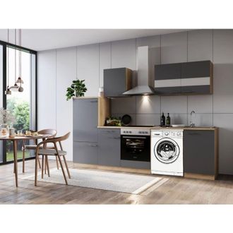 Respekta Küche Küchenzeile für Unterbau Waschmaschine Eiche Grau Merle 280 cm Respekta