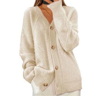 Generic Cardigan dhiver uni &agrave; manches longues et col en V pour femme, beige, Taille XS