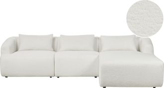 Beliani 3-Sitzer Ecksofa L-f&ouml;rmig Boucl&eacute; wei&szlig; mit Chaiselongue Links 3 Kissen Svansele