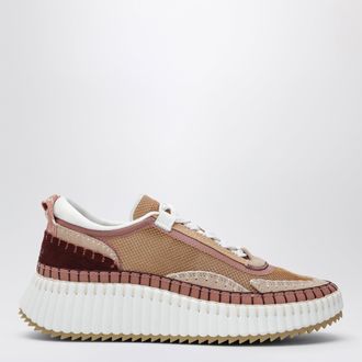 Chlo&eacute; Nama Sneakers aus Kalbsleder und Textil in Braun/Rosa
