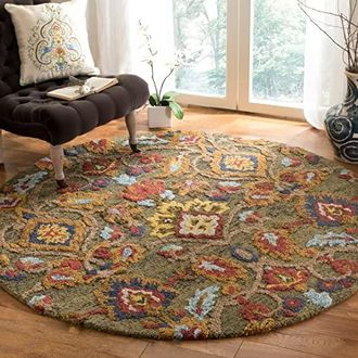 Safavieh Zeitgen&ouml;ssische Teppich f&uuml;r Wohnzimmer, Esszimmer, Schlafzimmer - Blossum Collection, Kurzer Flor, Multi, 122 X 122 cm