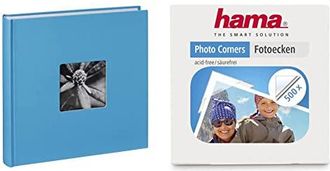 Hama Fotoalbum Jumbo 30x30 cm, hellblau & Fotoecken 500 St&uuml;ck (Foto Klebepads selbstklebend, Fotokleber Ecken geeignet f&uuml;r Fotoalbum und Scrapbook zum Eink