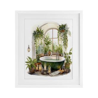 Stupell Industries Tranquil Tub with Candles & Greenery White Gerahmter Druck unter Glas, Design von Lettered and Lined, 53,3 x 43,2 cm