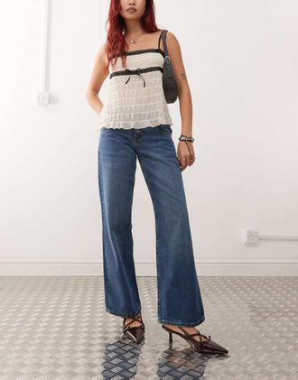 Motel Parallel - Jean &agrave; taille basse - Bleu moyen effet us&eacute;