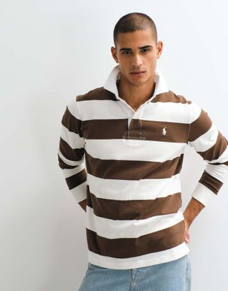 Polo Ralph Lauren lang&auml;rmliges Rugby-Polohemd in Braun und Wei&szlig;