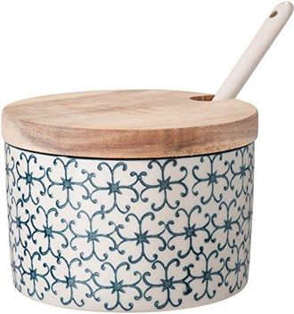 Bloomingville Salière avec Couvercle et cuillère Kristina - Couleur Ø 10 cm, Bleu, Céramique, Capacité 250 ML