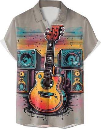 Generic Vetement Annee 80 Disco Homme, Chemise Homme Mode à Imprimé NuméRique 3D avec Col Boutonné Et Manches Courtes pour Un Style Contemporain Et Confortabl