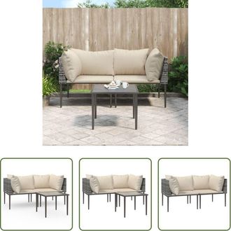 vidaXL vidaXL Rattan - 3-tlg. Garten-Lounge-Set mit Kissen Grau Poly Rattan