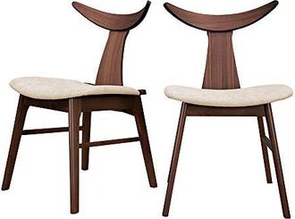 Selsey Henrico - Esszimmerstuhl 2er-Set, Holzstuhl mit gepolstertem Sitz und Massivholz-Beinen (Nussbaum-Optik, Sitz in Latte)