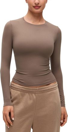 CRZ YOGA Damen Softembrace Langarmshirts Basic T-Shirt Lightweight Y2K Langarm Crop Top Enge Slim Fit Oberteile Casual Rundhals Shirt Braun Lila 36