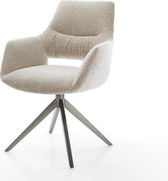 DELIFE Drehstuhl Yago-Flex mit Armlehnen Webstoff Soft Beige Kreuzgestell breit Graphit 360° drehbar Wippfunktion Taschenfederkern, Esszimmerstühle