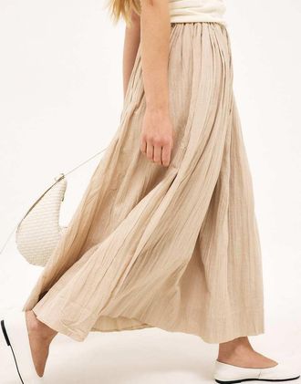 NA-KD Jupe mi-longue en lin froiss&eacute; m&eacute;lang&eacute; - Beige-Neutre