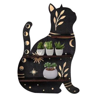 Generic Katzenregal aus Holz - Regal in Form einer Katze aus Holz, Aufbewahrungs-Organizer zur Wandmontage | Niedliche Anzeige f&uuml;r Kristalle und Steine, klein