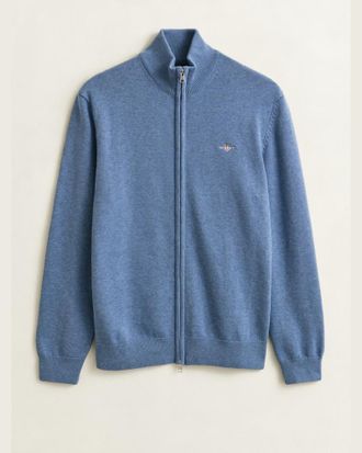 GANT Casual Cardigan aus Baumwolle mit Zip und Flag-Stickerei in