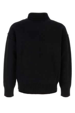 Ami Virgin Wool with Logo Intarsia Sweater - Black