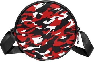 Generic Sac &agrave; bandouli&egrave;re Circle pour femme, petit sac &agrave; bandouli&egrave;re rouge camouflage avec fermeture &eacute;clair, bretelles r&eacute;glables, sac &agrave; main rond d&eacute;contract&eacute; 