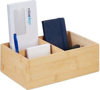 Relaxdays Bambus Organizer, 3 Fächer, Schreibutensilien, Büro, Badezimmer, HBT 9,5 x 29 x 19 cm, Aufbewahrungsbox, Natur